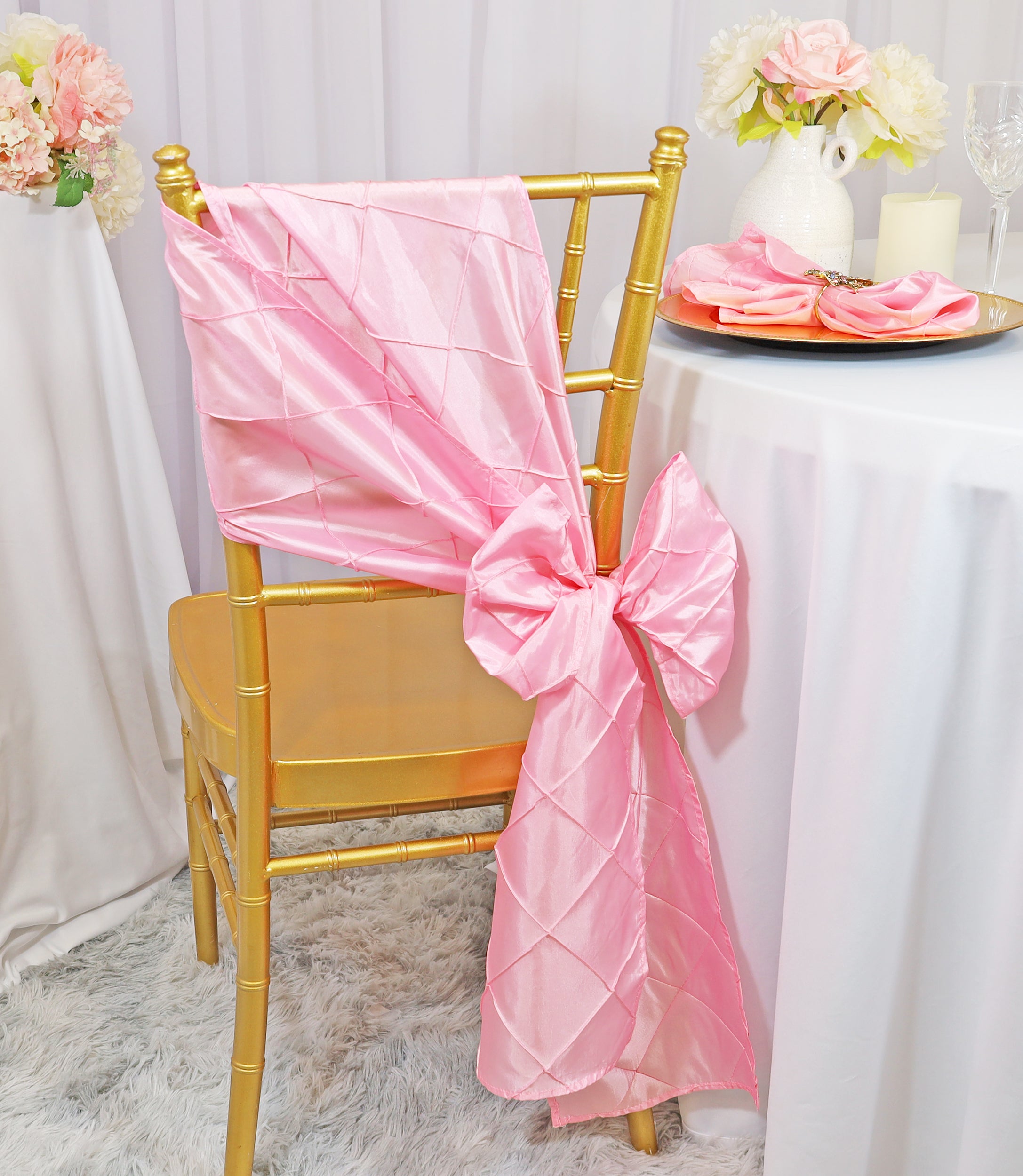 Sample Pintuck Taffeta Chair Sashes – Wedding Linens Inc.