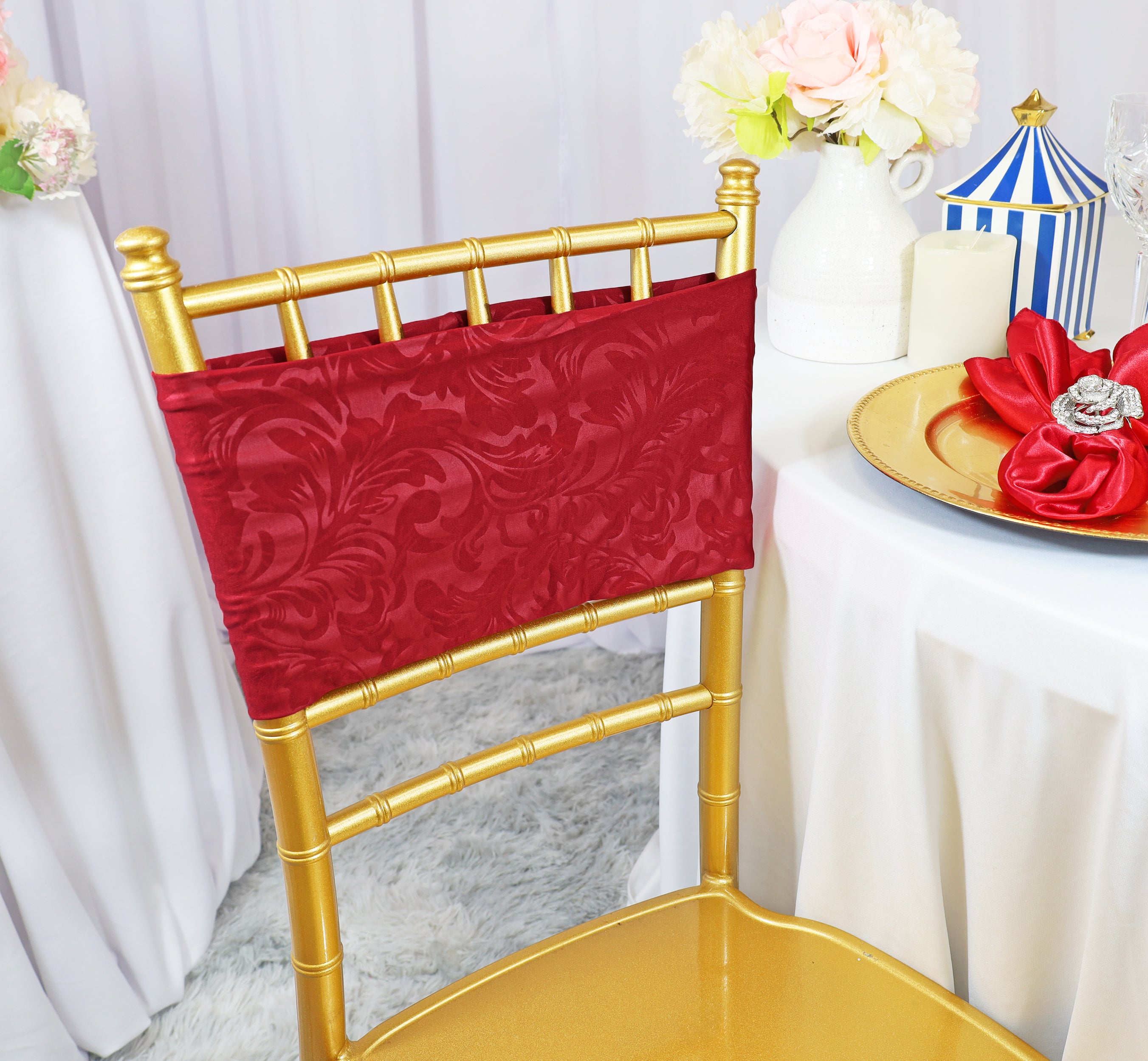 Sample Embossed Spandex Chair Bands – Wedding Linens Inc.