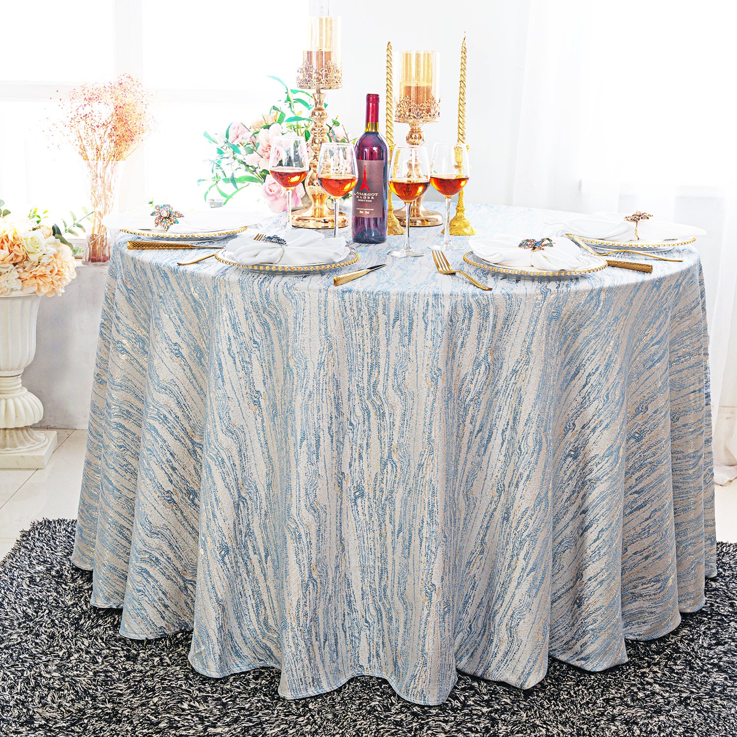120" Seamless Round Galilean Jacquard Polyester Tablecloth - Dusty Blu ...