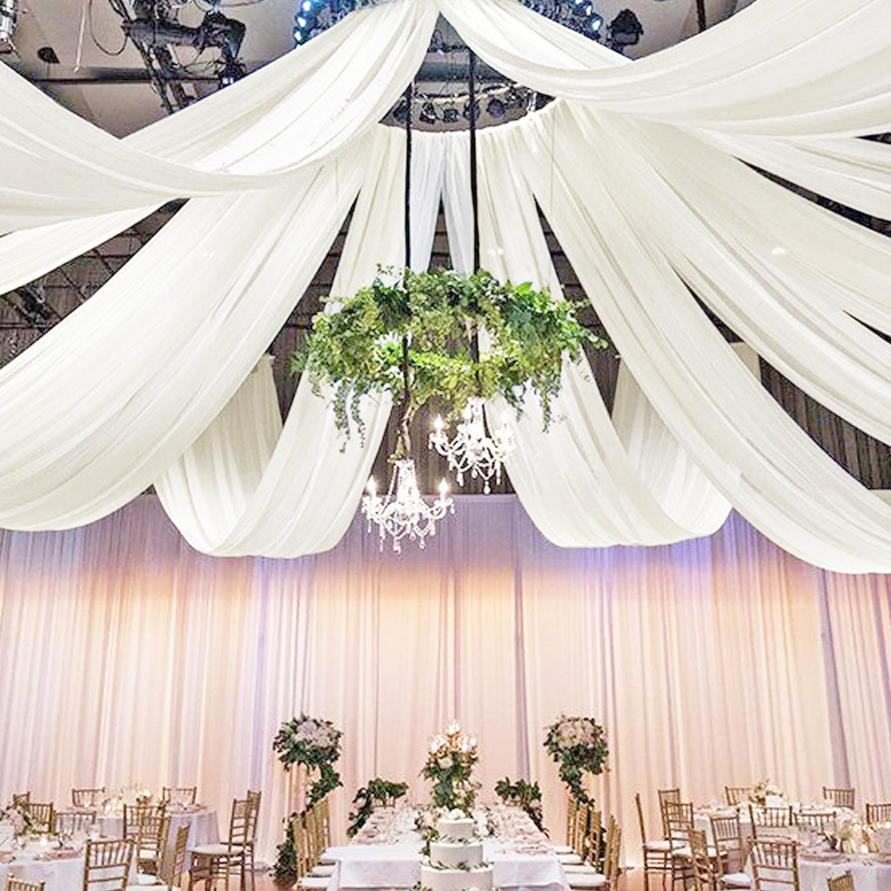 32 ft x 57" Chiffon Event Ceiling Drapery Backdrop Panel - Ivory (1pc ...