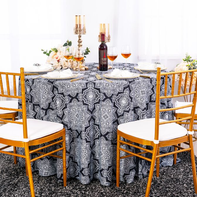 120" Seamless Round Black Henna Print Scuba Tablecloth - Wrinkle-Free ...