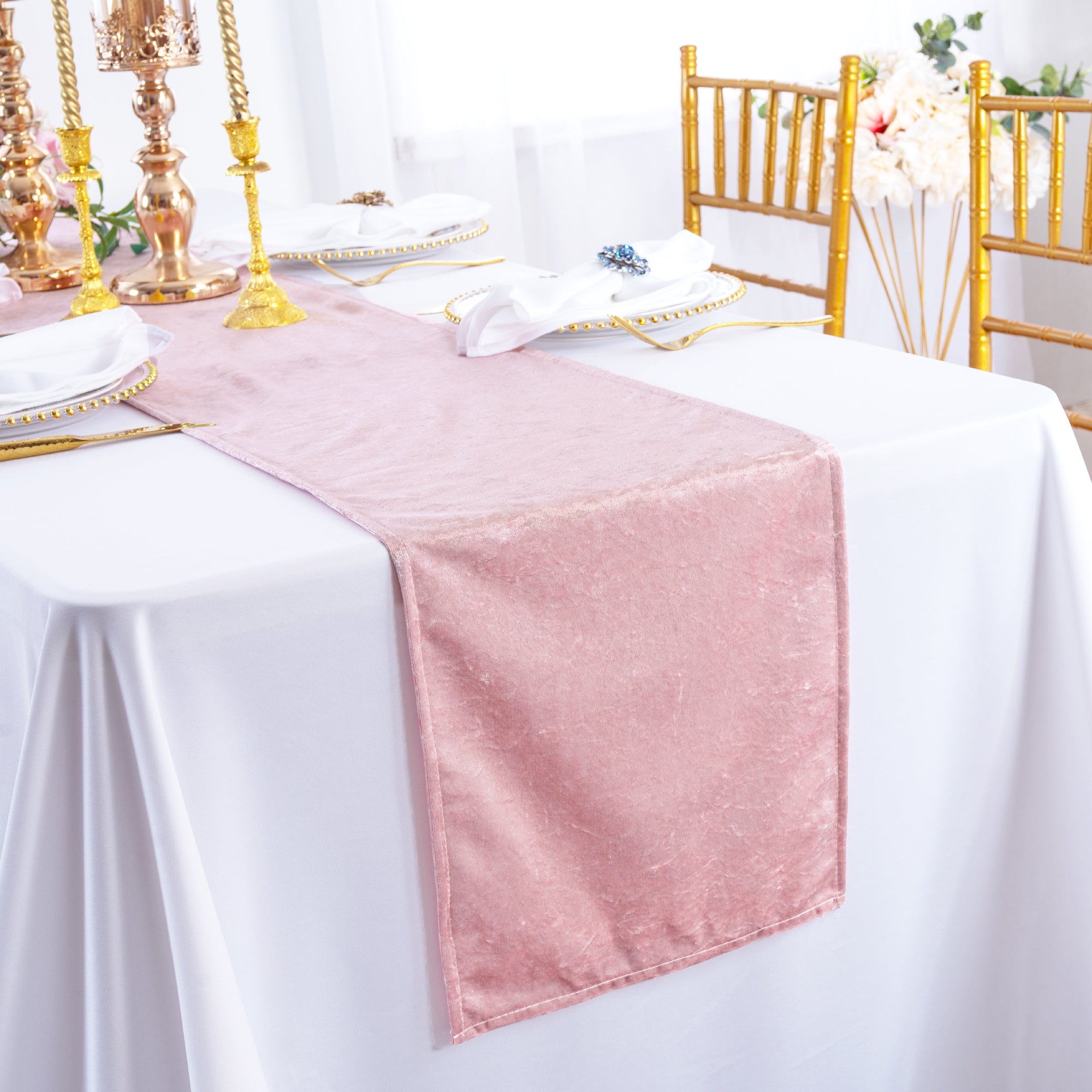 13"x108" Ice Crushed Velvet (200 GSM) Table Runner - Blush Pink/Rose G ...
