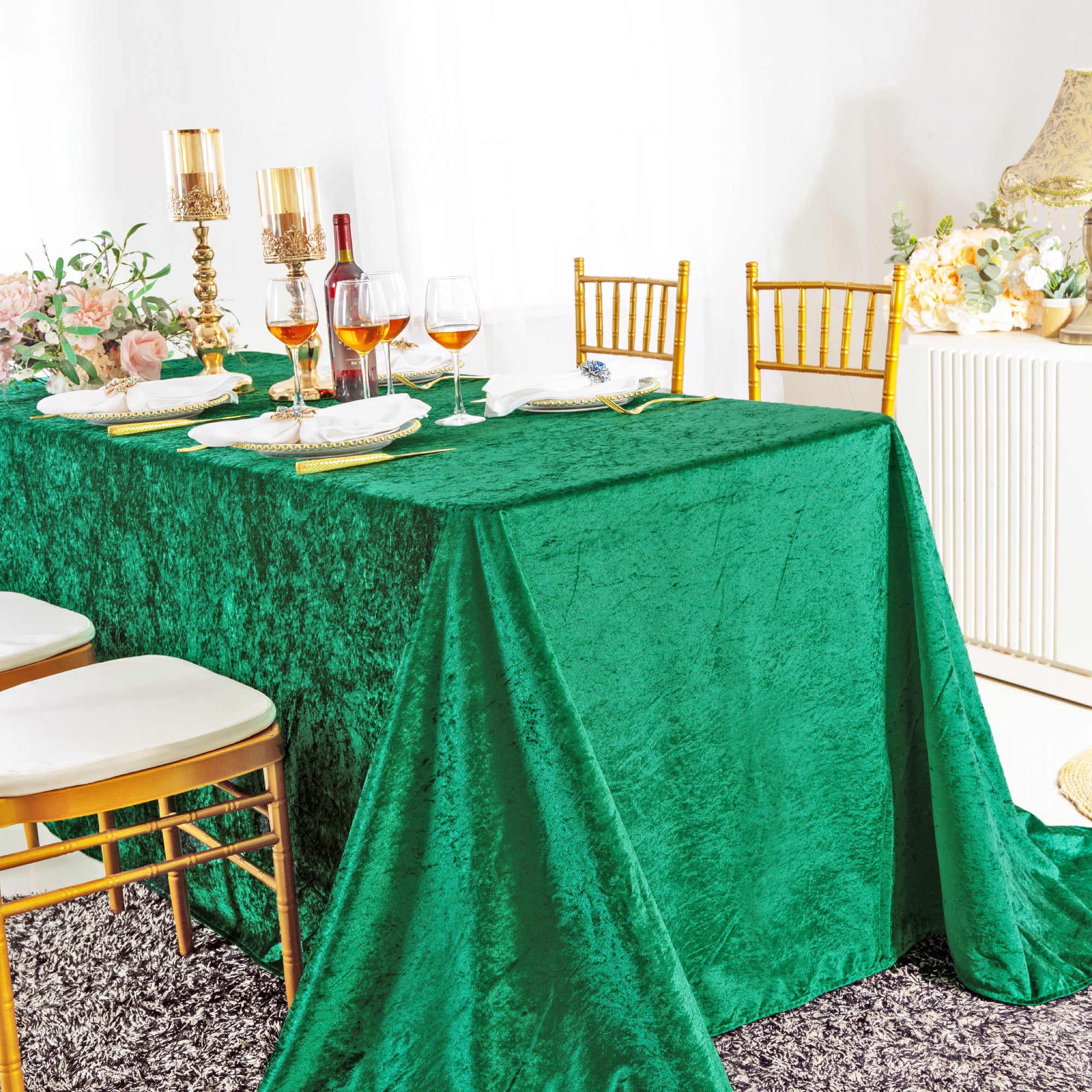 90"x132" Seamless Rectangular Ice Crushed Velvet (200 GSM) Tablecloth ...
