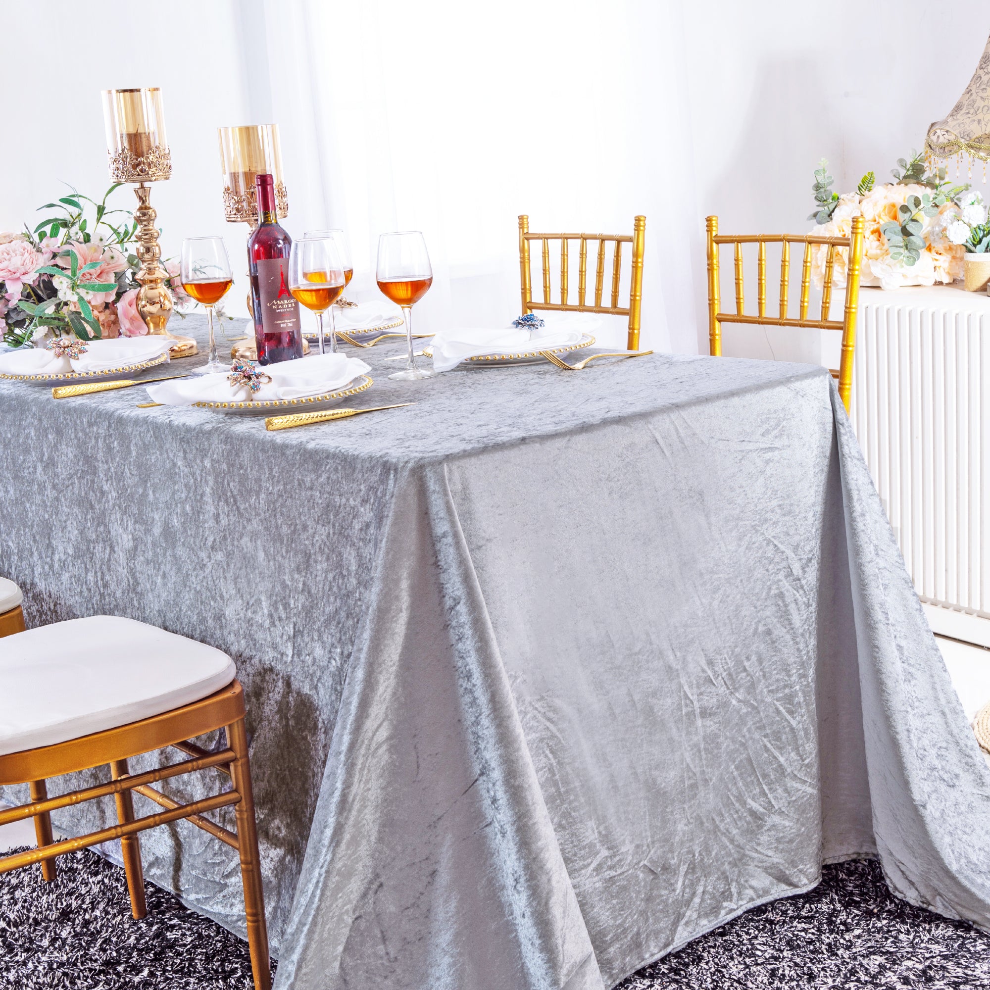 90"x156" Seamless Rectangular Ice Crushed Velvet (200 GSM) Tablecloth ...