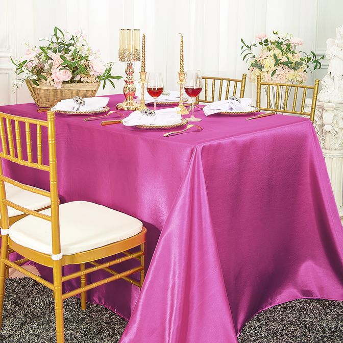 90" x 156" Rectangle satin banquet tablecloth - Magenta /Azalea ...