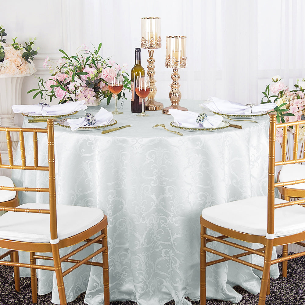 120 inch White Damask Jacquard Tablecloths – Wedding Linens Inc.