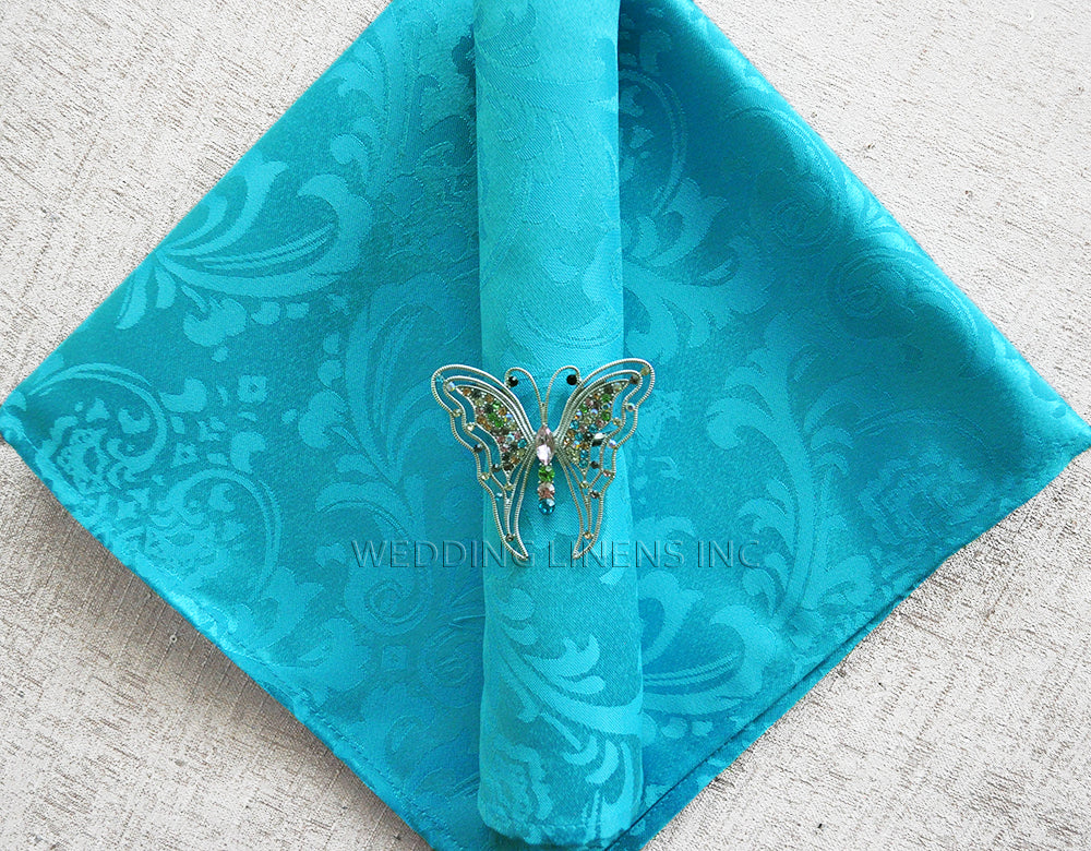 Turquoise Damask Napkins, Jacquard Napkins – Wedding Linens Inc.