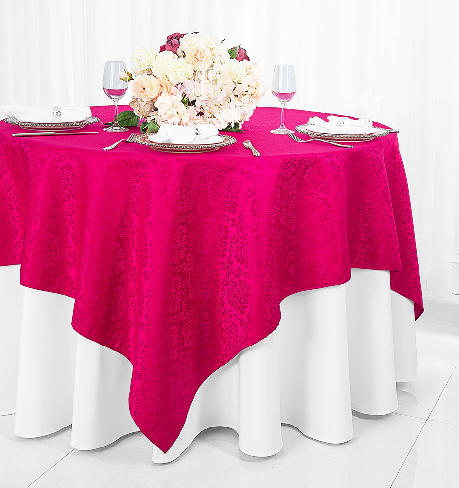 Fuchsia Damask Marquis Table Overlays, Jacquard Table Toppers – Wedding ...