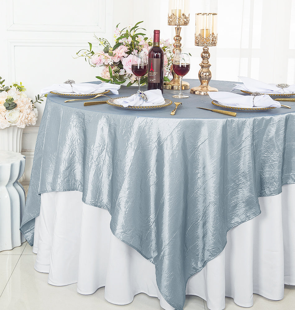 Dusty Blue Crushed Crinkle Taffeta Table Overlays – Wedding Linens Inc.