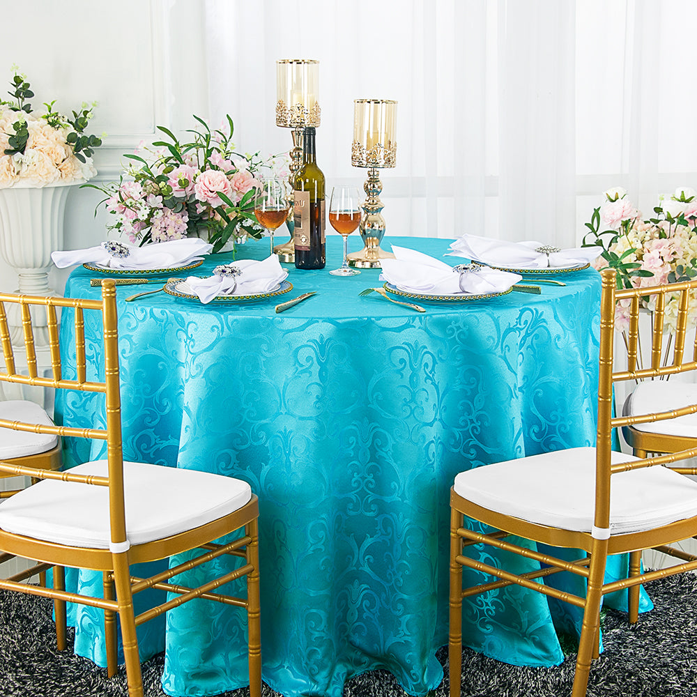 Turquoise Round Damask Jacquard Table Cloths Covers Linens – Wedding ...